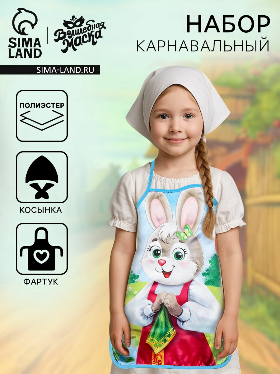 Карнавальный набор "Добрая зайка", фартук и косынка, цвет: белый