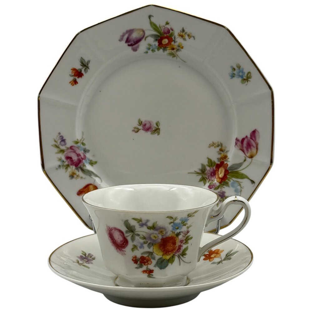 Чайное трио "Букет Чертополох", 150 мл, фарфор, 1900-1927 гг, Tirschenreuth, Бавария, Германия