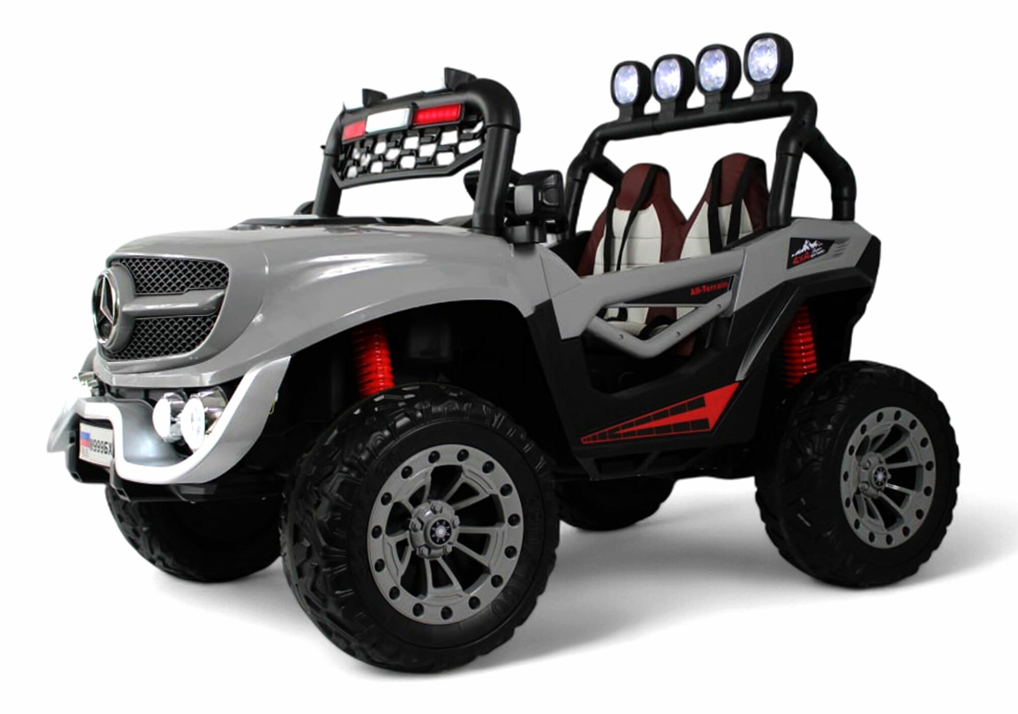 Детский электромобиль RiverToys М999БХ с дистанционным управлением, полноприводный, двухместный серый