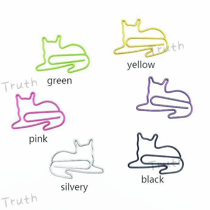 40 шт Фигурные цветные скрепки, Кошачья форма, закладки