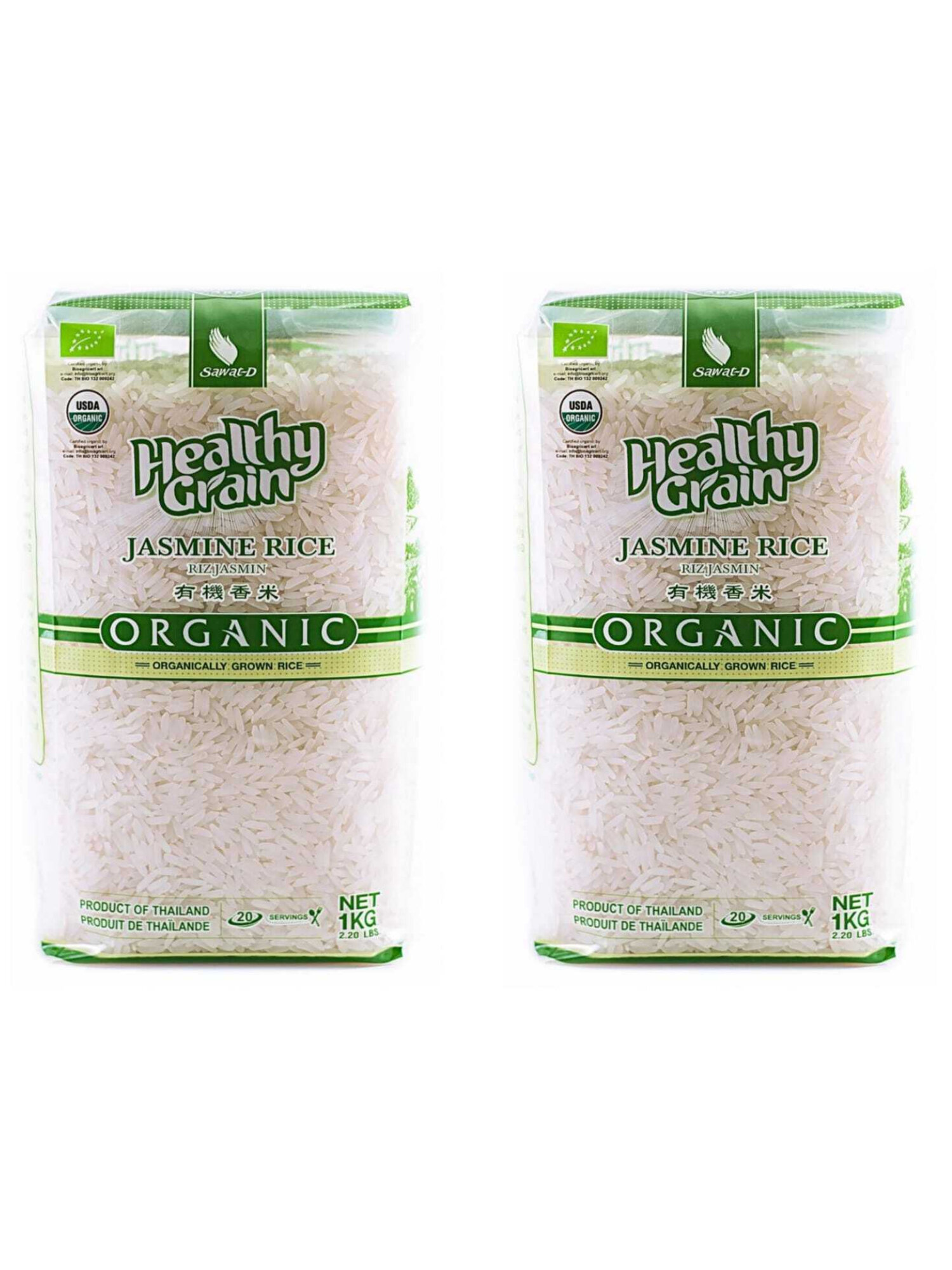 Рис Sawat-D Organic Жасмин тайский белый 1 кг, 2 шт