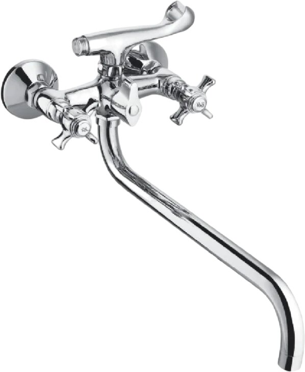 Смеситель с длинным изливом для ванны Cron CN24 CN2624 с душевым гарнитуром, поворотный, металлический, хром, глянцевый, смеситель для ванны с душем, вентильный