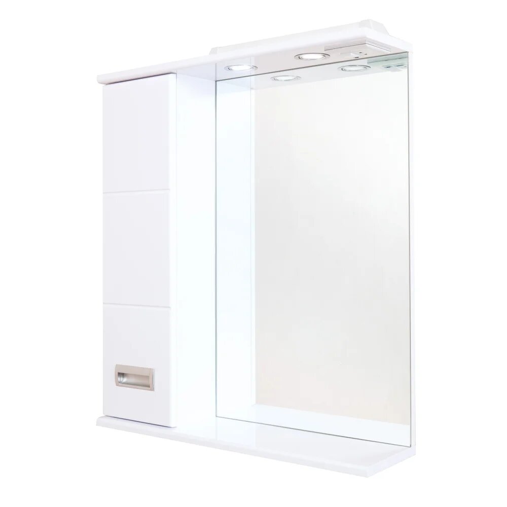 Зеркало Onika Балтика 67 L с подсветкой, с полкой, со шкафчиком, 67 см, с розеткой, белое