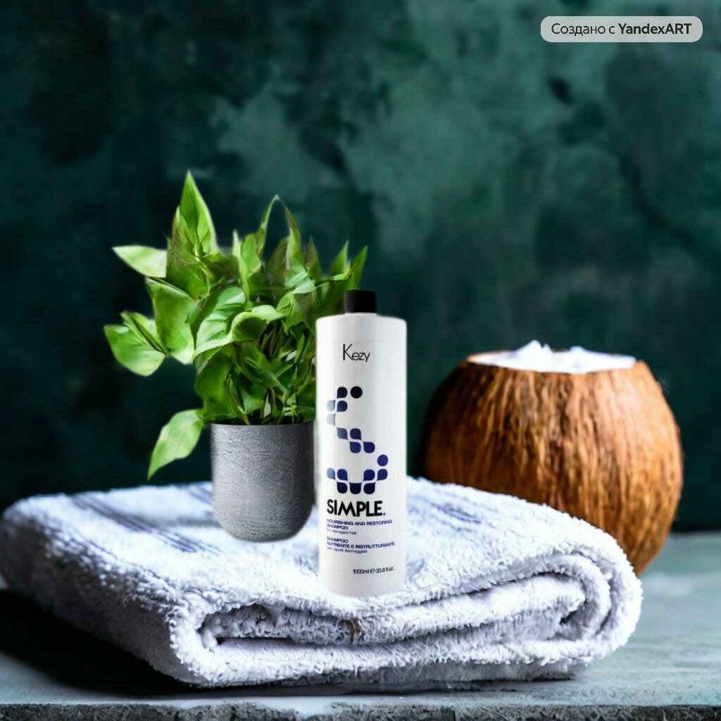 KEZY SIMPLE Nourishing and Restoring shampoo Шампунь питательный восстанавливающий для поврежденных волос c маслом семян льна, 1000 мл