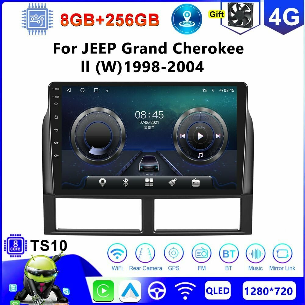 Автомагнитола 2 дин Андроид для Джип гранд чероки/Jeep Grand Cherokee 2004-2005 Gps навигатор CarPlay, Wi-Fi, Bt, RDS