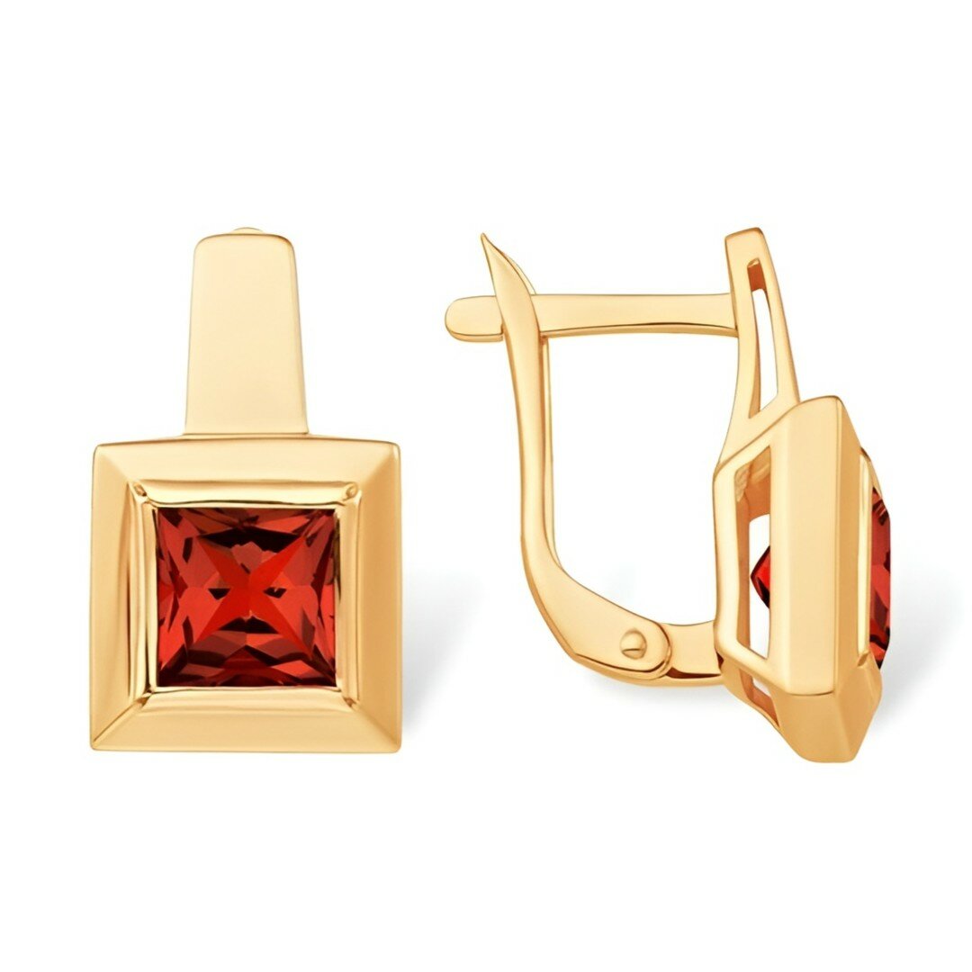 Серьги, золото, 585 проба, гранат