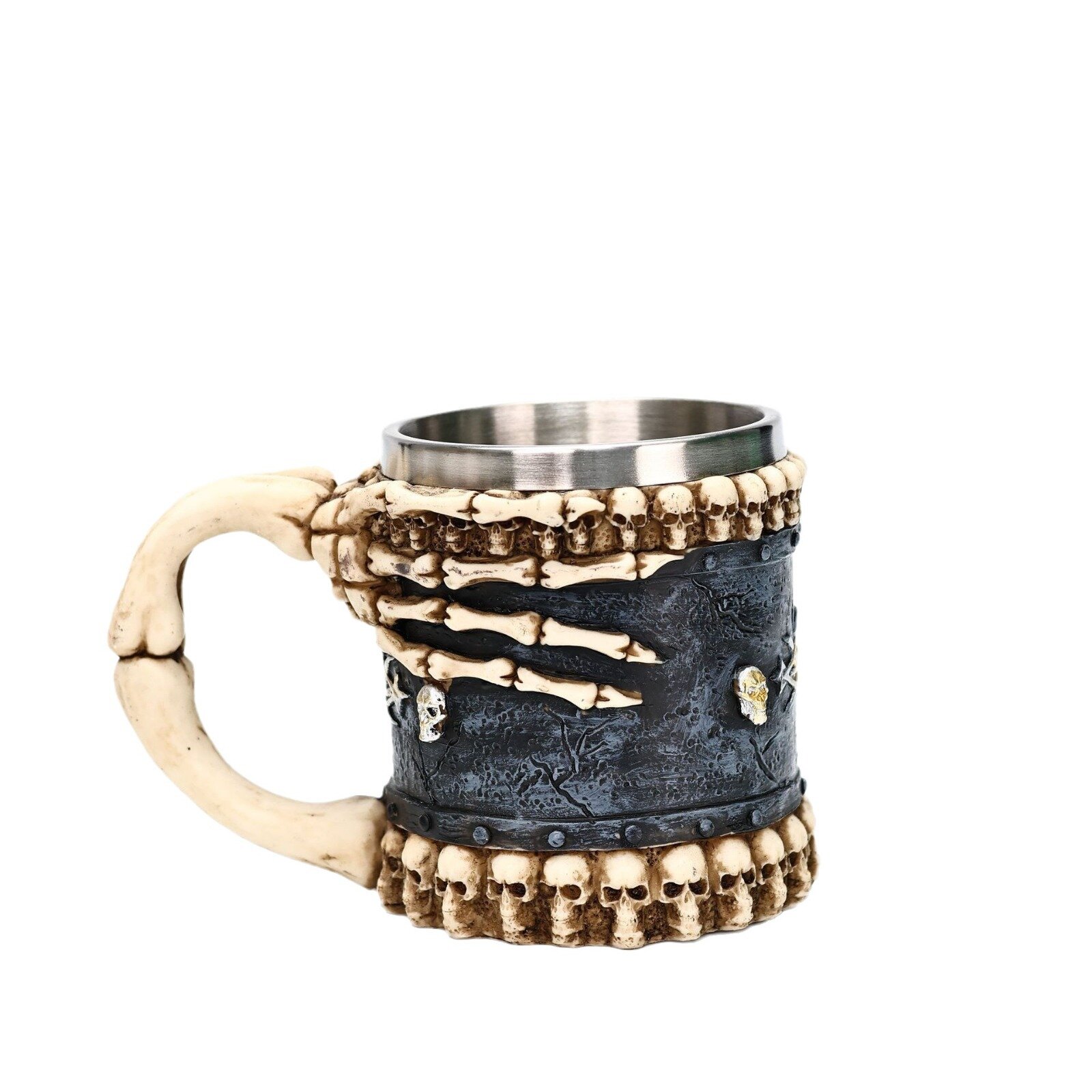 Керамическая кружка «Череп и кости» – 3D-дизайн скелета с ручкой из кости, объём 350 мл, готическая и средневековая фантазийная посуда