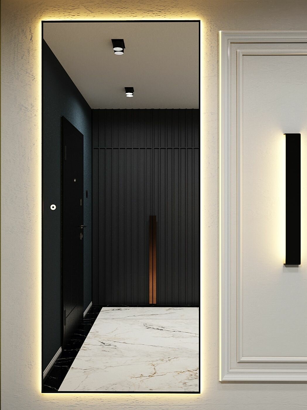 Зеркало настенное 200х100 см. ONE MARKET с подсветкой сенсорное в алюминиевой раме, Черное