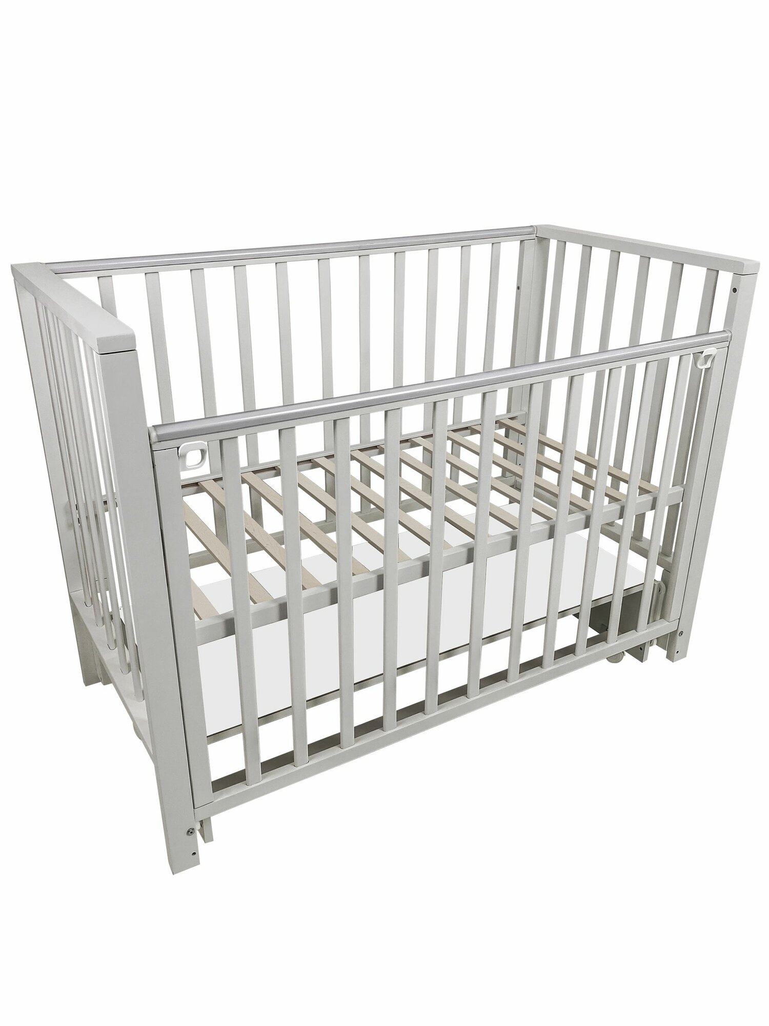 Кроватка для новорожденных Indigo Norden, универсальный маятник, колеса, массив березы, серый