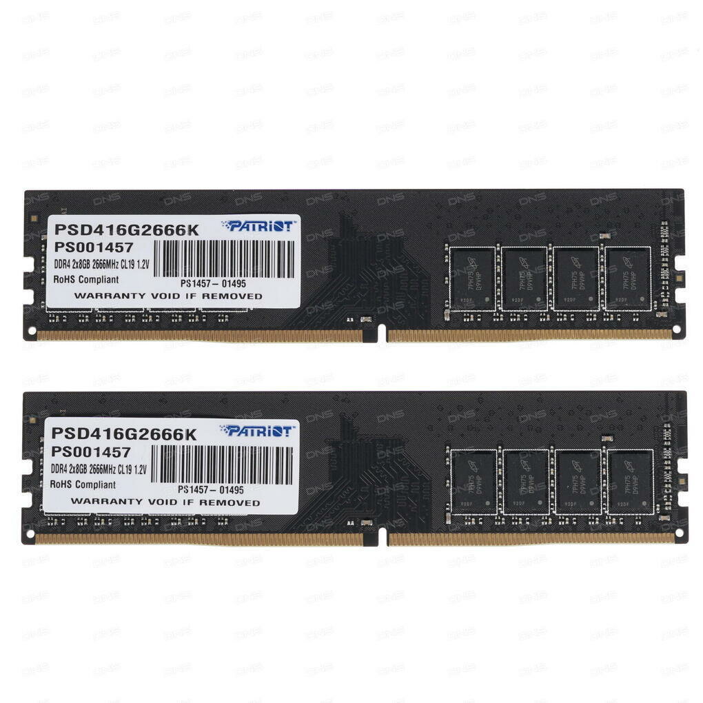 Оперативная память Patriot Signature Line (PSD416G2666K) DIMM DDR4 16ГБ - DDR4, 8ГБх2 шт, 2666 МГц, 19-19-19-43