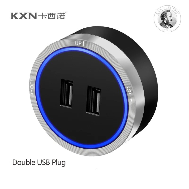 Электрическая скрытая настенная розетка KXN, 40 см, 60 см, 80 см, кухонные розетки из алюминиевого сплава, 110-250 В, 32A, Black, 110-250 В, Double USB Socket, Blue LED Light
