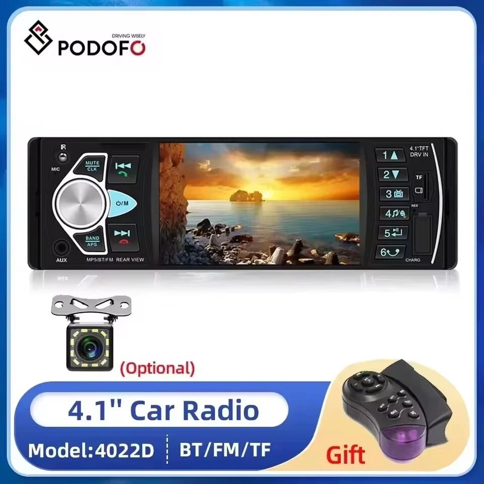 Автомагнитола Podofo 4022d, стерео-система с 4 "mp3-плеером, USB, AUX, FM, камерой заднего вида, Типоразмер 1DIN, 1 Din Car Radio Only
