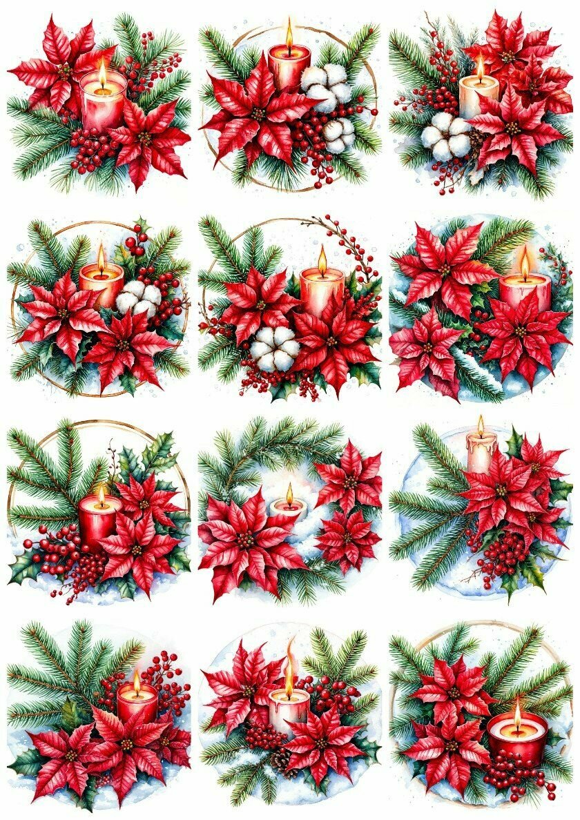 Водорастворимая картинка для мыла "Пуансеттия и свеча" А4