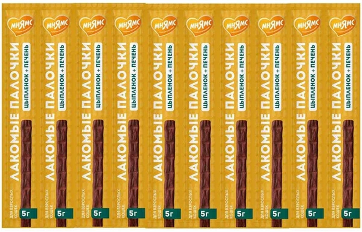 Лакомство Мнямс для кошек палочки с цыпленком и печенью, 5 гр 10 шт