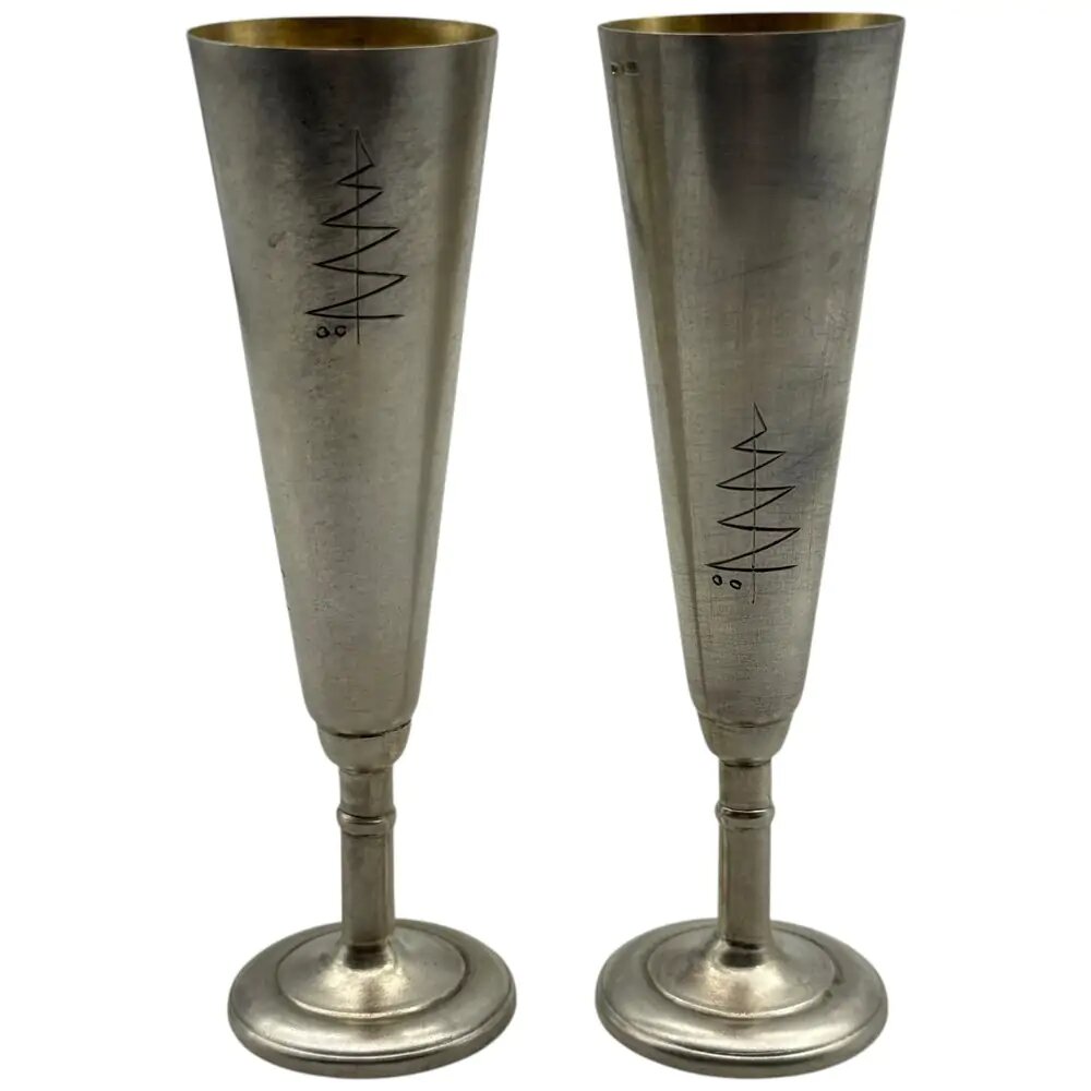 Рюмка "Фужер" (набор 2 шт) , 40 мл, серебро 0.875, позолота, ТЮ6, 1966 г, Тбилисси, СССР