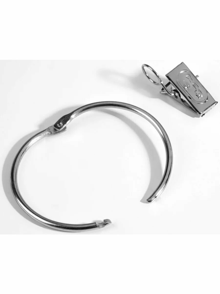 Кольцо для штор с зажимом d= 52/58 мм, набор 10 шт, серебро