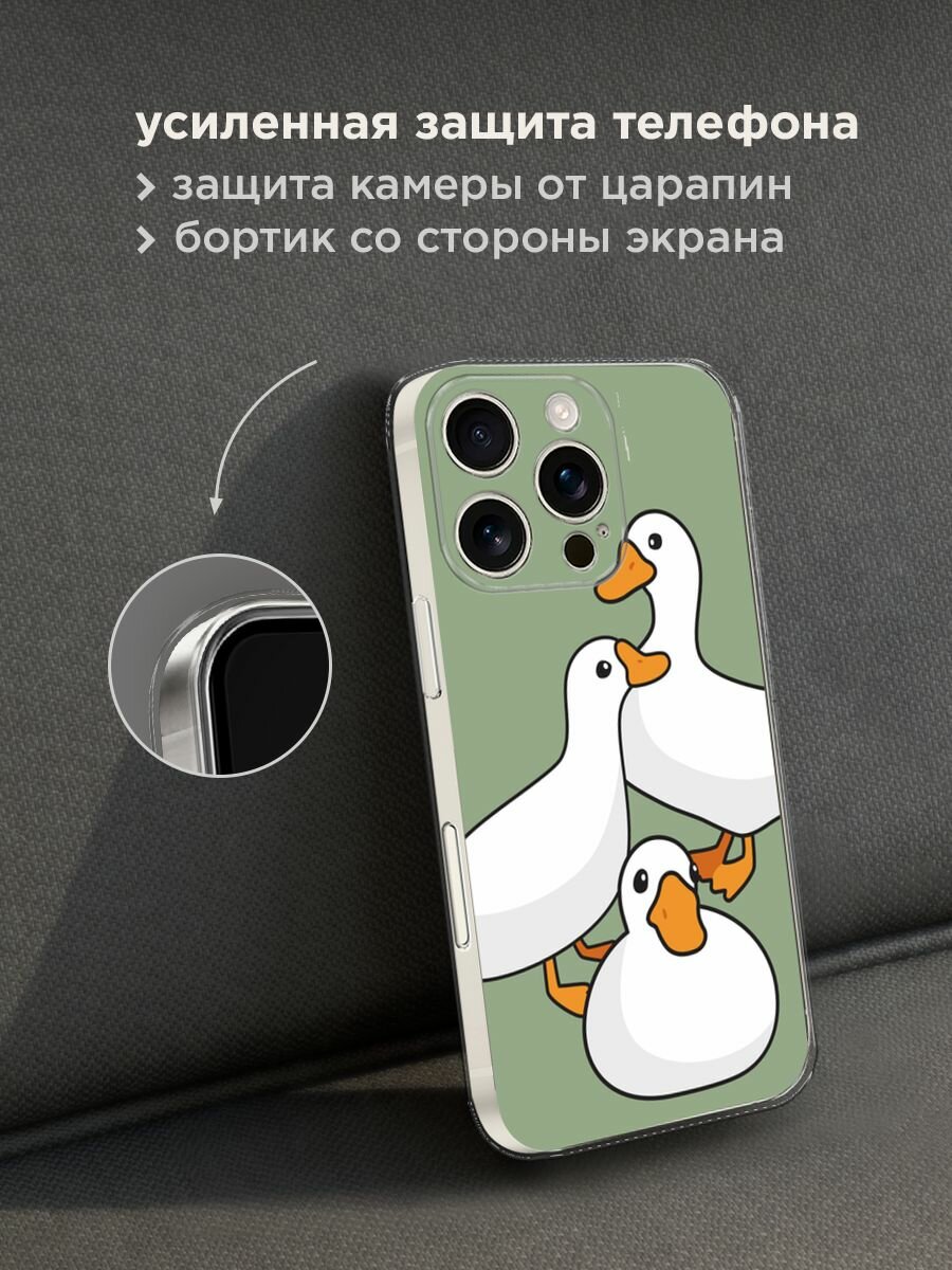 Чехол на Apple iPhone 16 Pro / Айфон 16 Про с принтом "Утиное трио" — фото 1