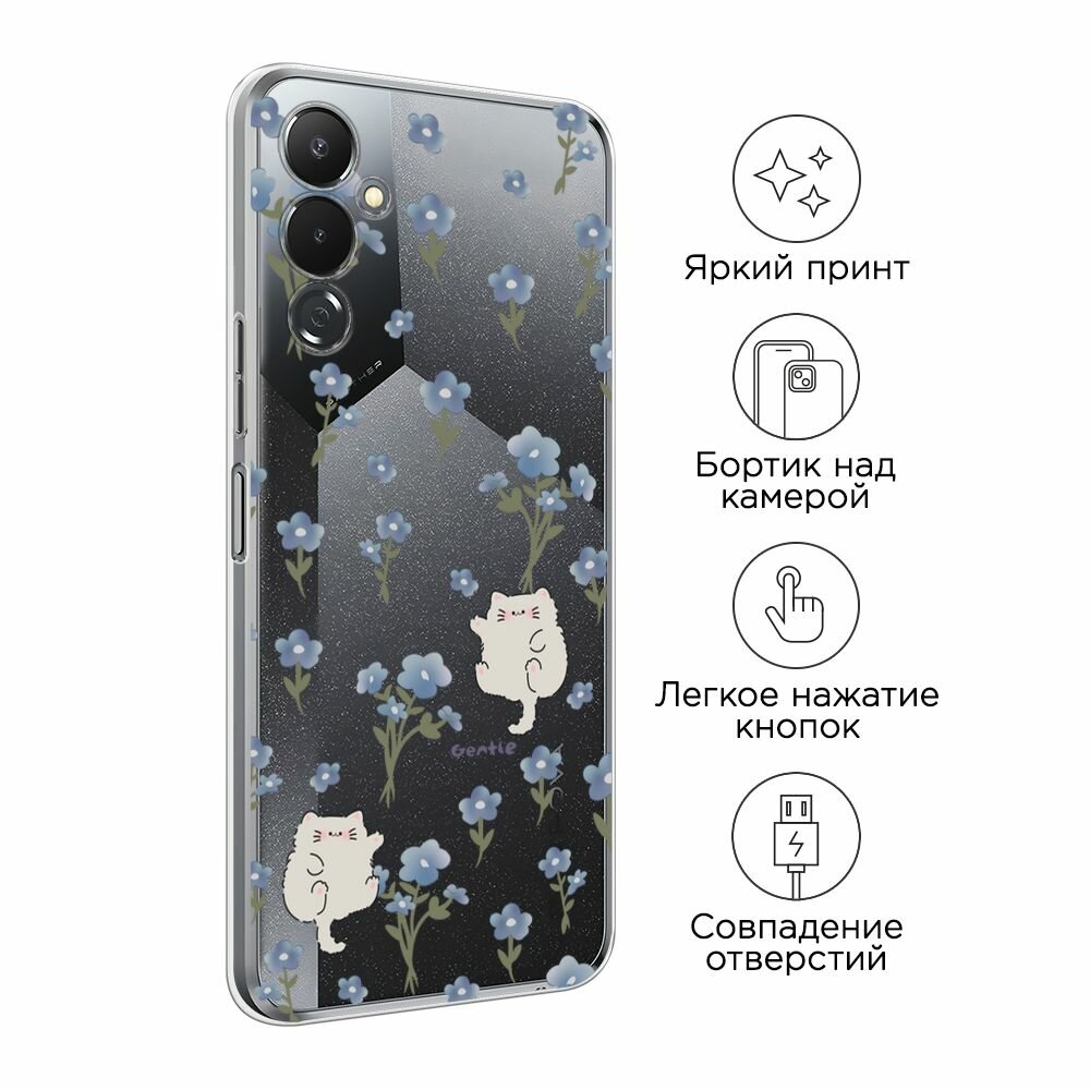 Чехол на Tecno Pova 4 / Текно Пова 4 с принтом "Gentle cats", прозрачный — фото 1