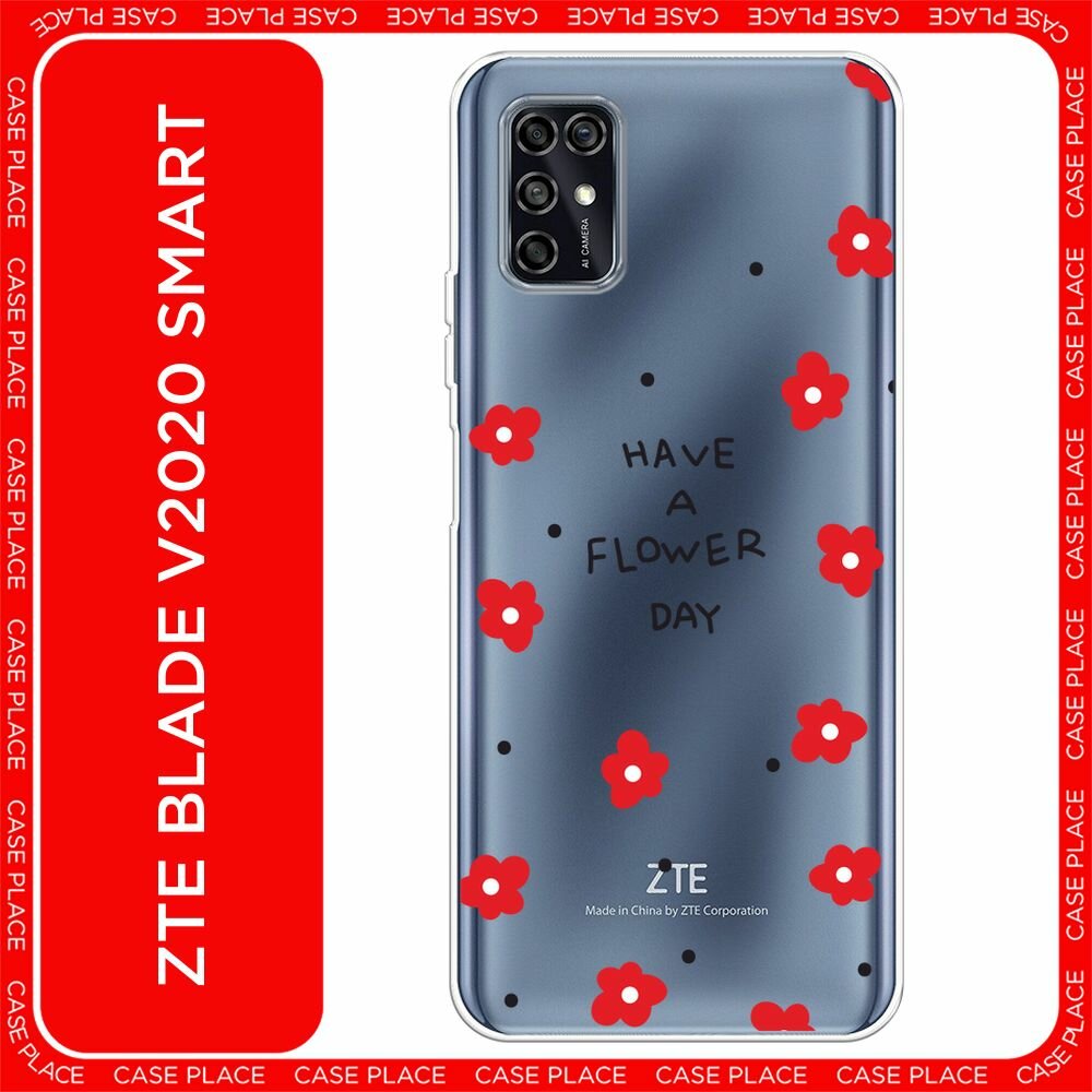 Чехол на ZTE Blade V2020 Smart / ЗТЕ Блейд В2020 Смарт с принтом "Have a flower day 2", прозрачный