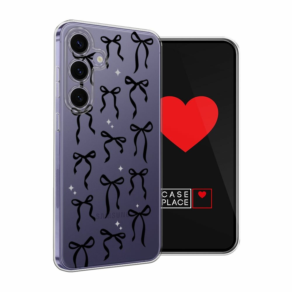 Чехол на Samsung Galaxy S24 Plus / Самсунг S24 Plus с принтом "Black bows", прозрачный — фото 1