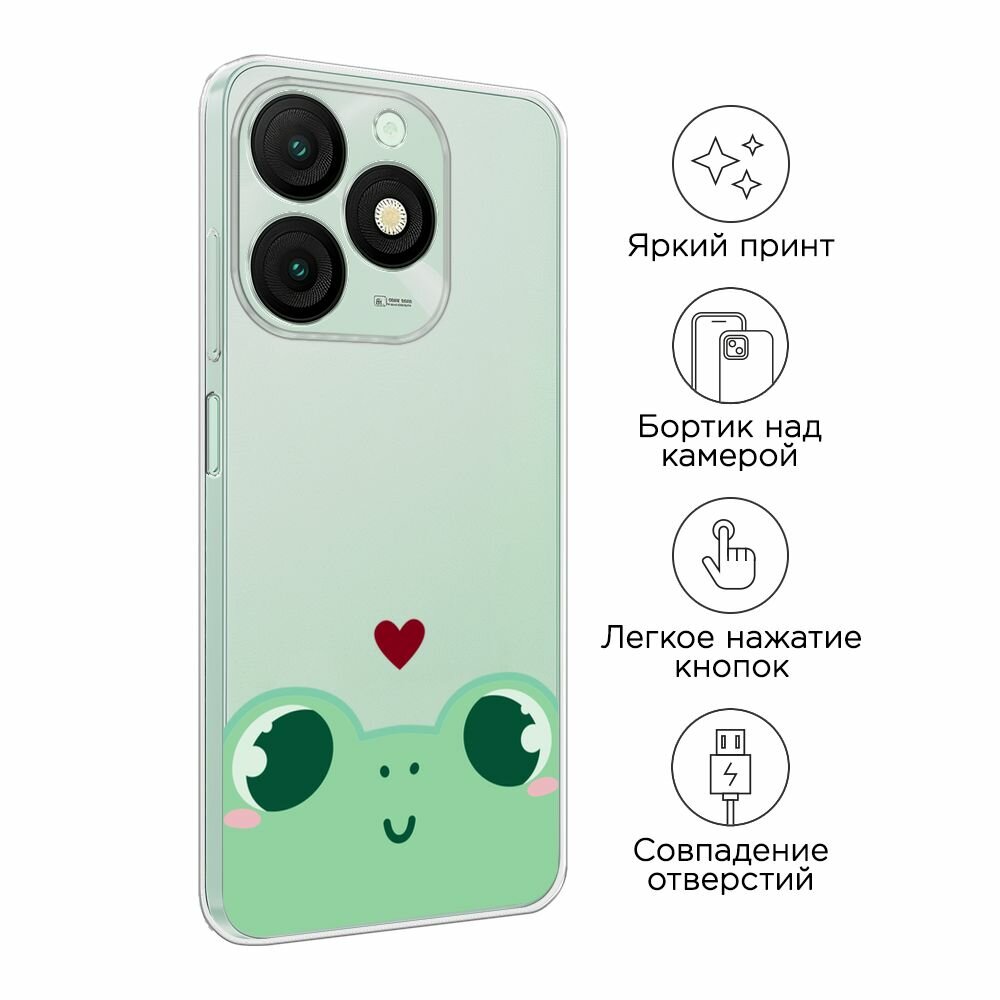 Чехол на Itel A50 / Ител А50 с принтом "Влюблённая лягушка - 14 февраля", прозрачный — фото 1