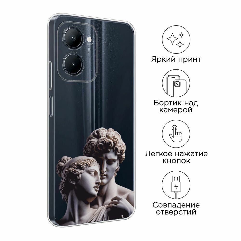 Чехол на Realme C33 / Реалми С33 с принтом "Нежные скульптуры - 14 февраля", прозрачный — фото 1