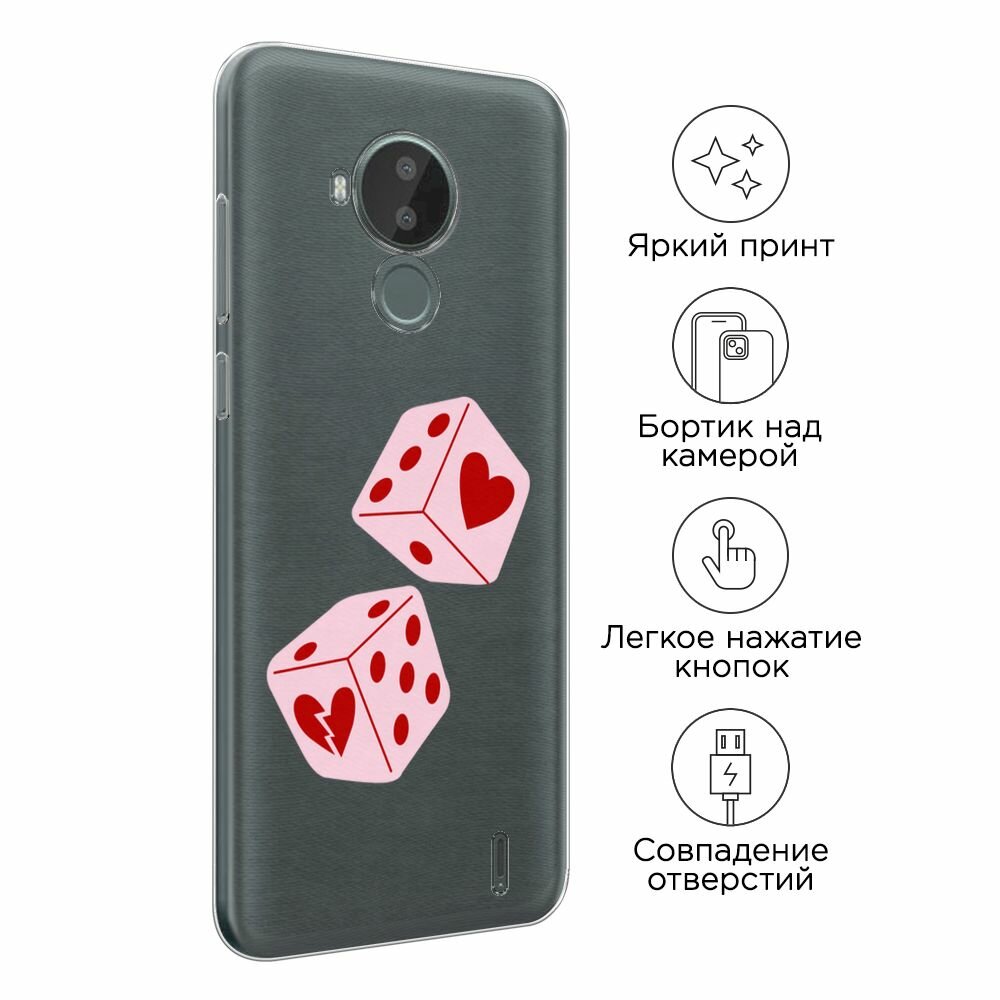 Чехол на Nokia C30 / Нокия C30 с принтом "Игральные кубики любви - 14 февраля", прозрачный — фото 1