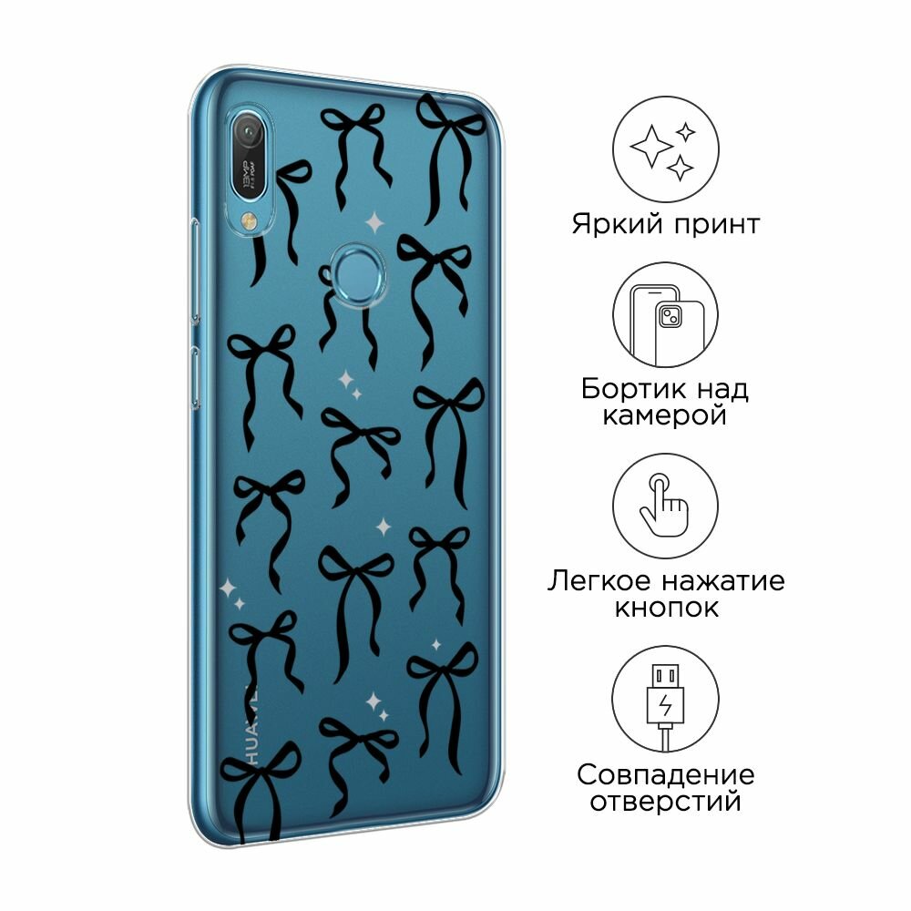 Чехол на Honor 8A/8A Pro/Huawei Y6s/Y6 2019 / Хонор 8А с принтом "Black bows", прозрачный — фото 1