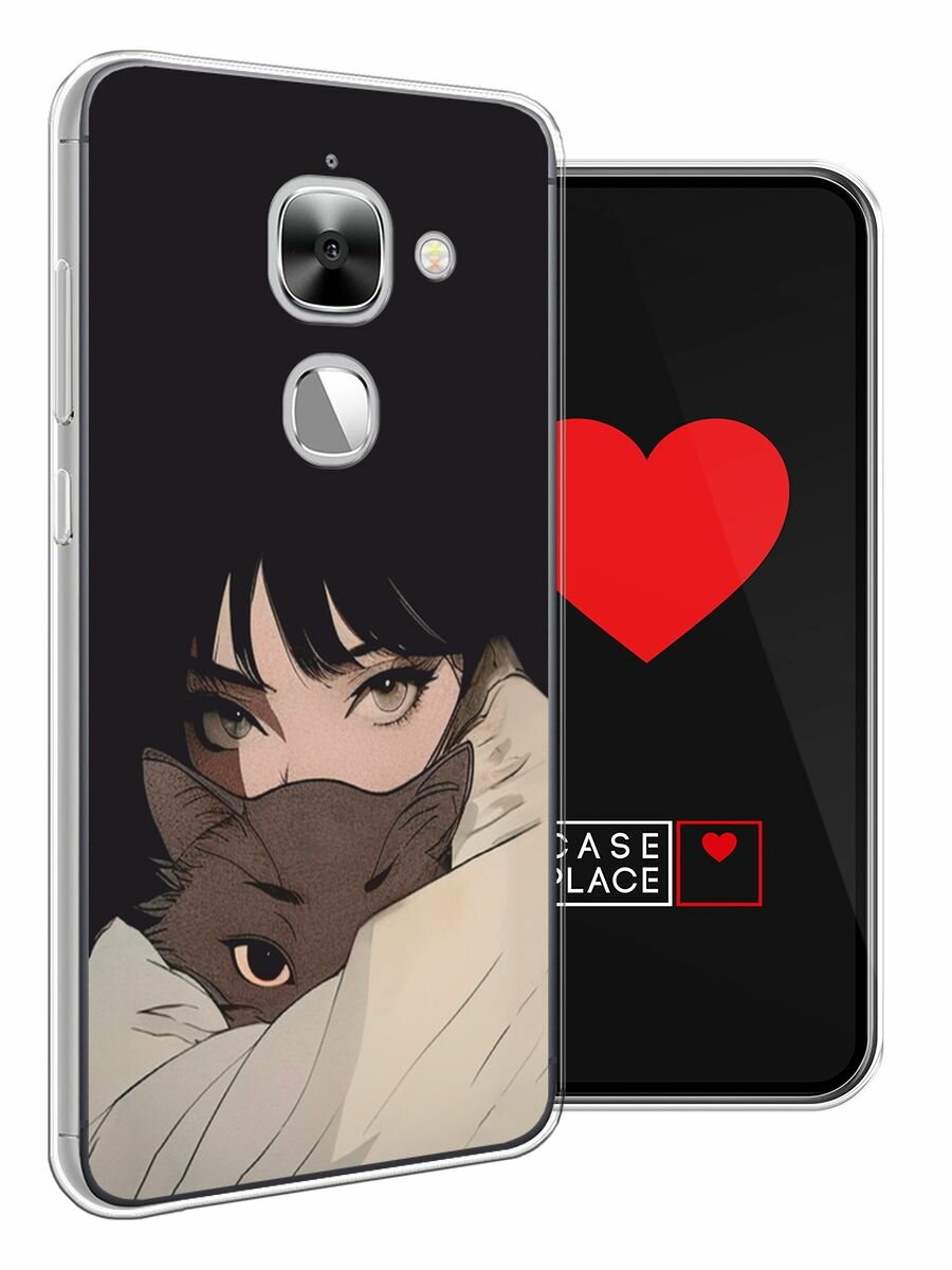 Чехол на LeEco Le 2/2 pro / Лееко Ле 2/2 про с принтом "Аниме девушка с котиком" — фото 1