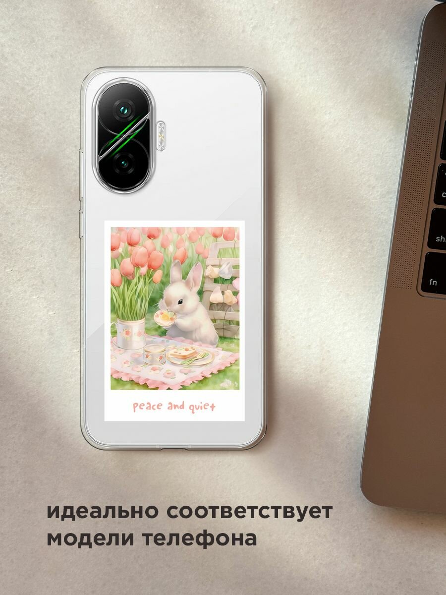 Чехол на Poco F7 / Поко F7 с принтом "Кролик на пикнике", прозрачный — фото 1