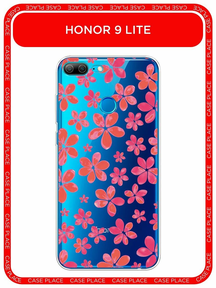 Чехол на Honor 9 Lite / Хонор 9 Лайт с принтом "Росыпь ярких цветов", прозрачный