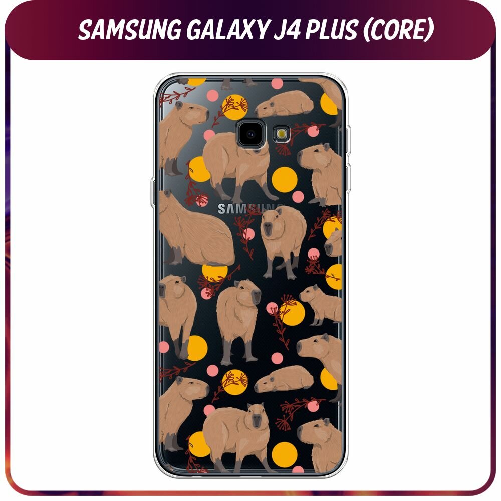 Чехол на Samsung Galaxy J4 Plus 2018 / Самсунг J4 Plus 2018 с принтом "Капибара паттерн", прозрачный