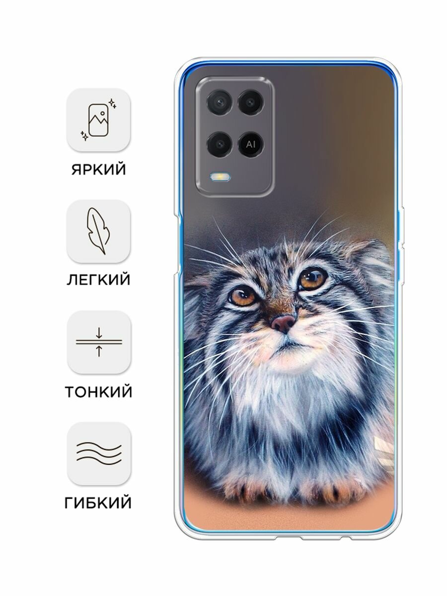 Силиконовый чехол на Oppo A54 / Оппо A54 с принтом "Кот манул 2" — фото 1