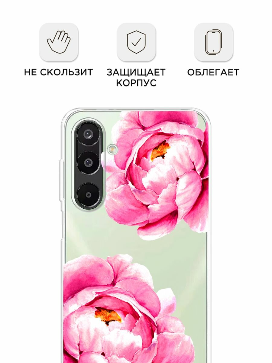 Чехол на Samsung Galaxy M16 / Самсунг Галакси М16 с принтом "Open peonies", прозрачный — фото 1