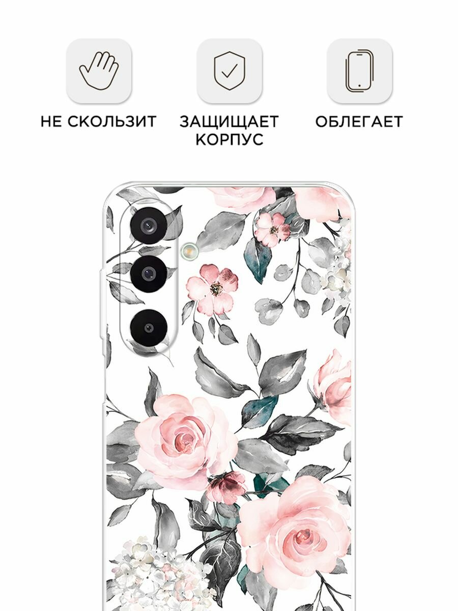 Чехол на Samsung Galaxy M16 / Самсунг Галакси М16 с принтом "Розы на белом" — фото 1