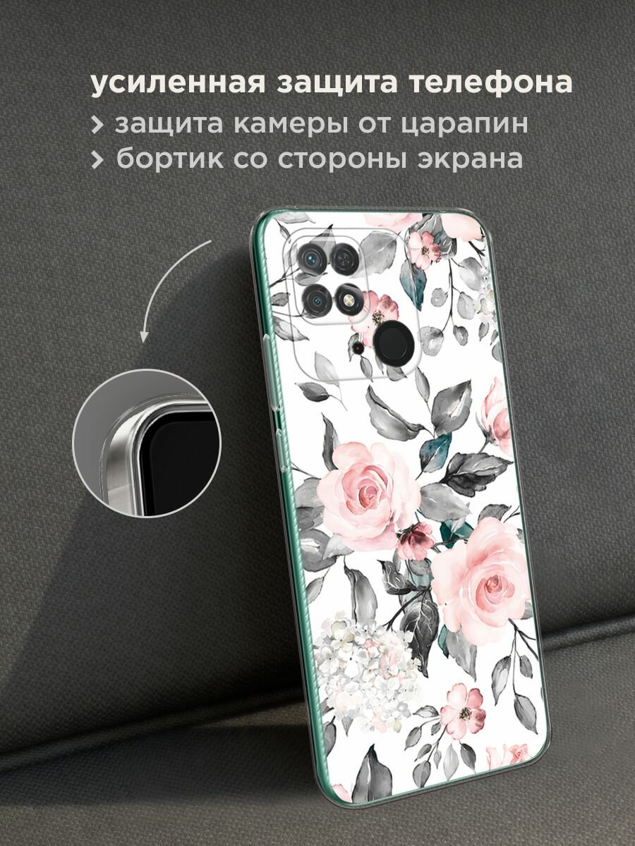 Чехол на Xiaomi Redmi 10C / Сяоми Редми 10C с принтом "Розы на белом" — фото 1