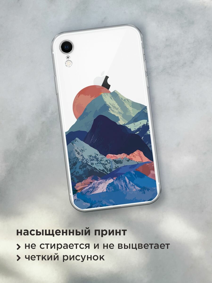 Чехол на Apple iPhone XR / Айфон XR с принтом "Закат в снежных горах", прозрачный — фото 1