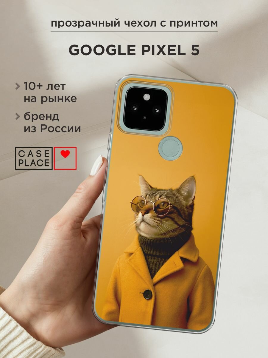 Чехол на Google Pixel 5 / Гугл Пиксель 5 с принтом "Деловой кот в пальто"