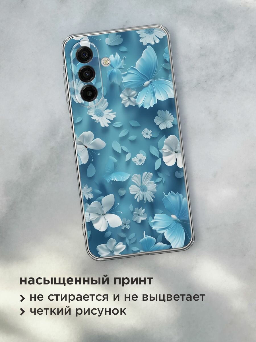 Чехол на Samsung Galaxy A17 / Самсунг А17 с принтом "Голубые глазурные цветы" — фото 1