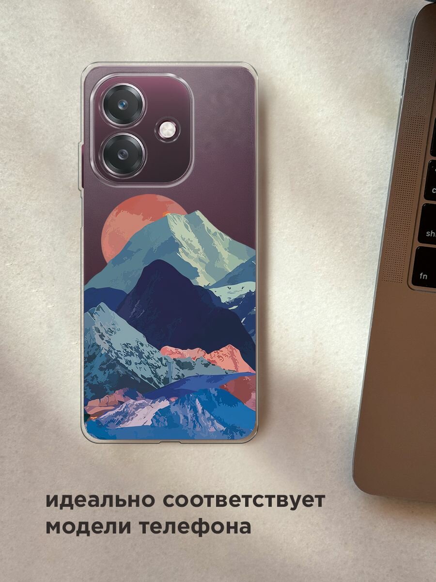 Чехол на Oppo A3/A3x / Оппо А3/A3x с принтом "Закат в снежных горах", прозрачный — фото 1