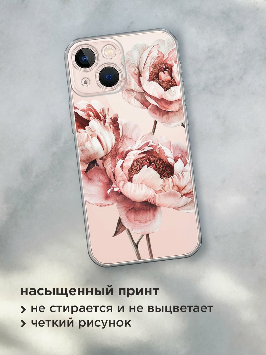Чехол на Apple iPhone 13 mini / Айфон 13 мини с принтом "Акварельные бутоны", прозрачный — фото 1