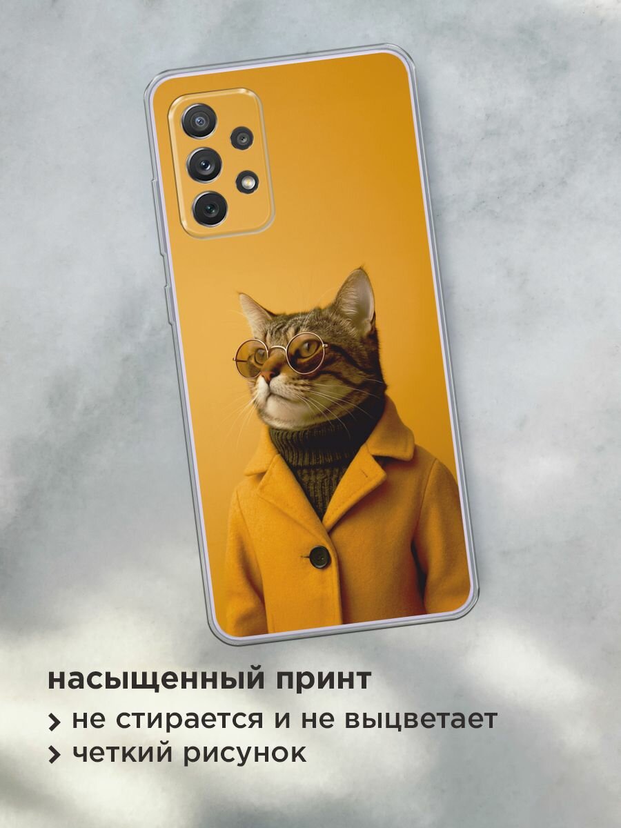 Чехол на Samsung Galaxy A73 / Самсунг Галакси А73 с принтом "Деловой кот в пальто" — фото 1