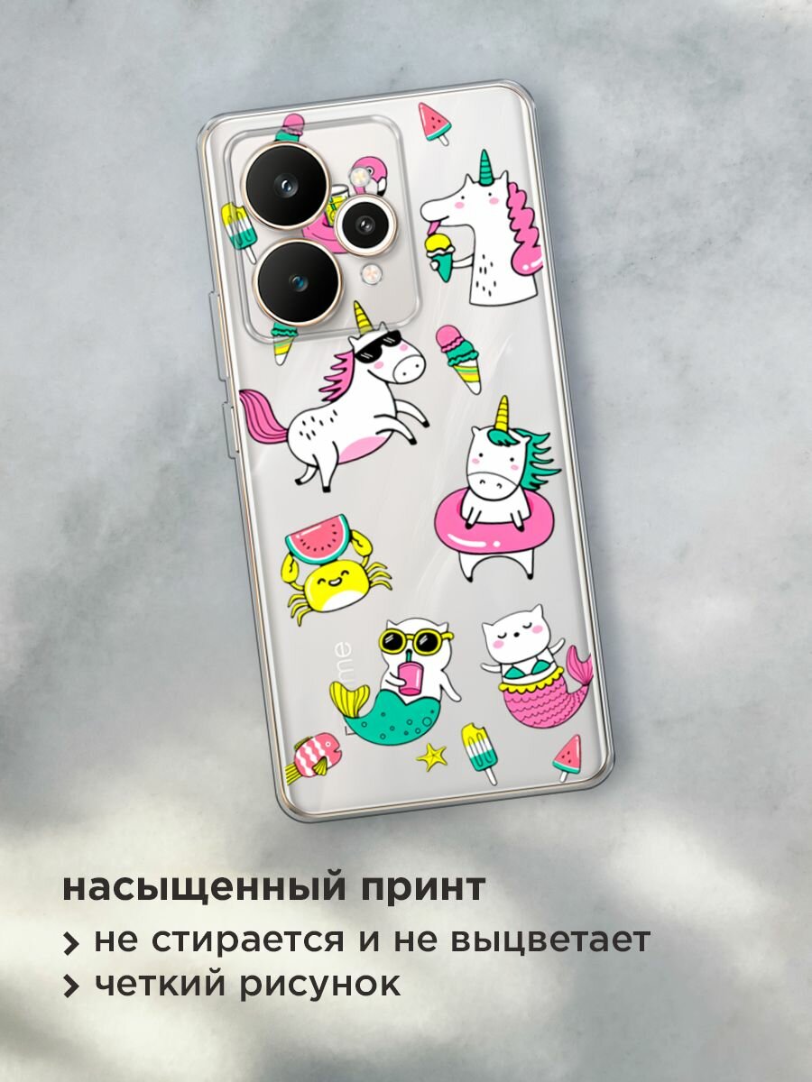 Чехол на Realme 15 / Реалми 15 с принтом "Единороги в отпуске", прозрачный — фото 1