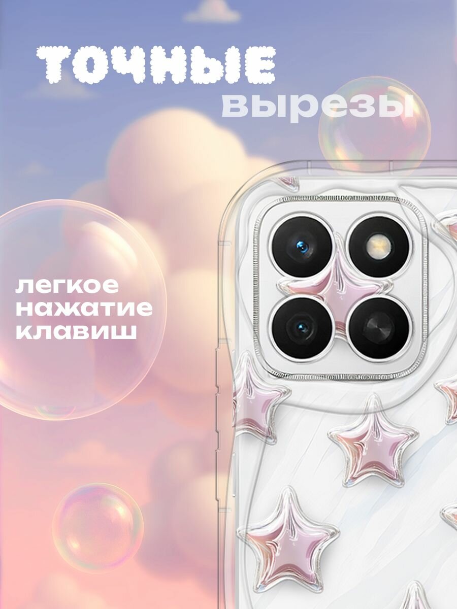 Чехол на Honor X8c / Хонор X8c с принтом pink stars, прозрачный — фото 1