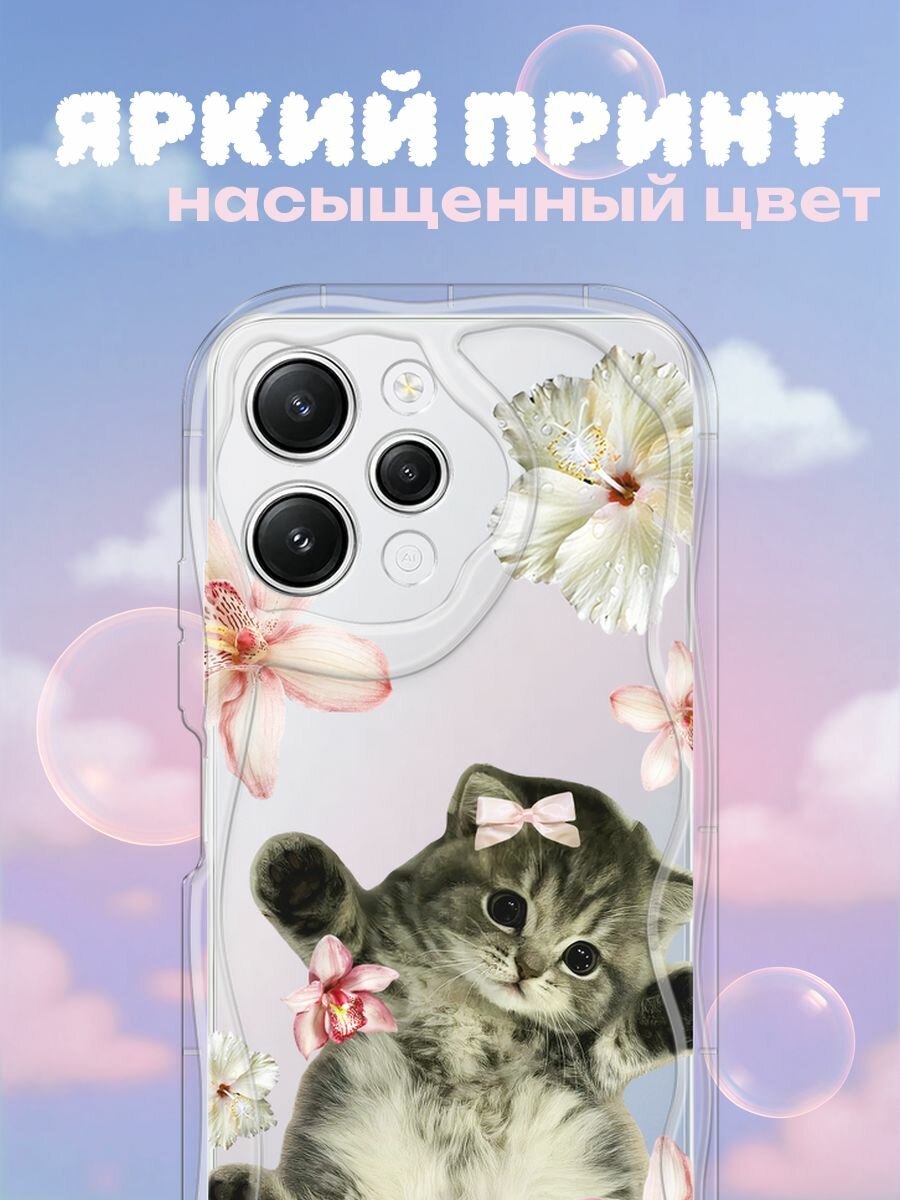 Чехол на Xiaomi Redmi 12 / Редми 12 с принтом "Котенок в цветах" — фото 1