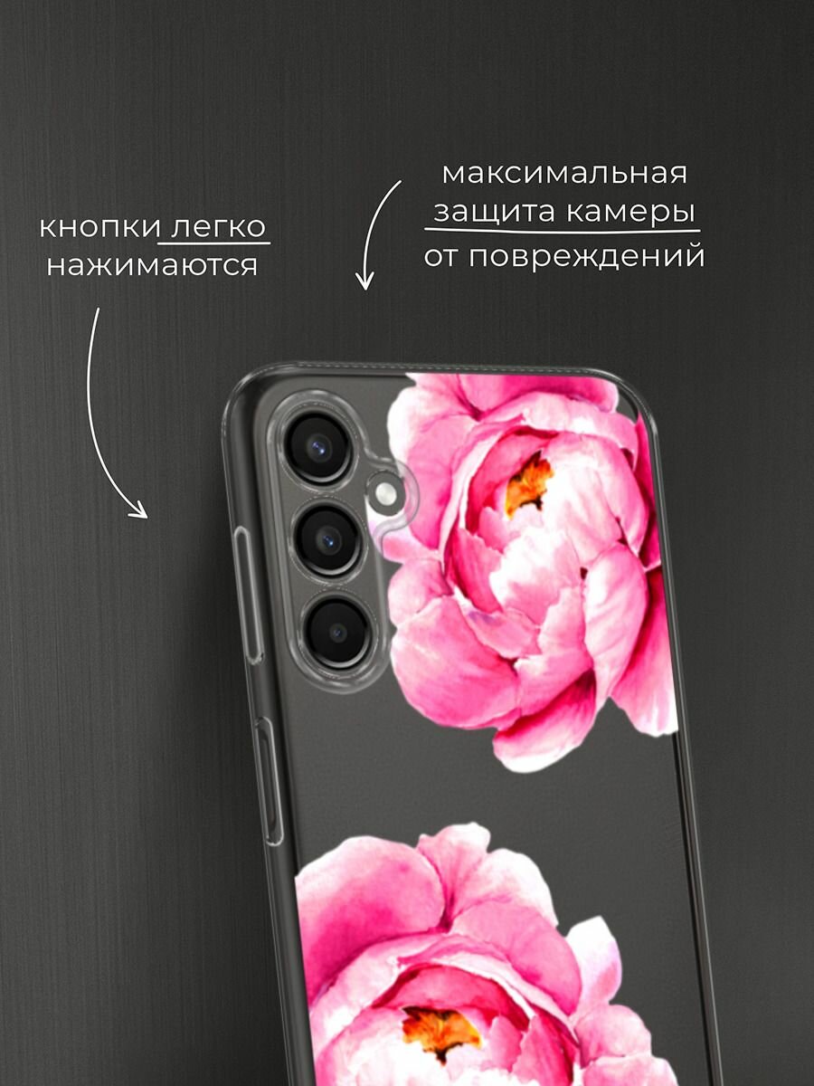 Чехол на Samsung Galaxy A24 / Самсунг Галакси A24 с принтом "Open peonies", прозрачный — фото 1