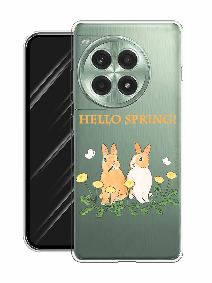 Чехол на OnePlus Ace 3 Pro / Ван Плас Эйс 3 Про с принтом "Весенние кролики", прозрачный — фото 1