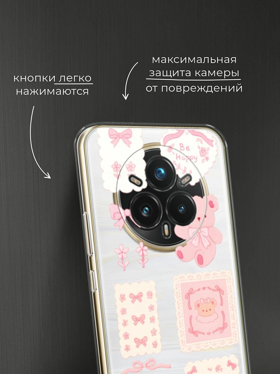 Чехол на Realme 14 Pro+ / Реалми 14 Про+ с принтом "Розовые марки", прозрачный — фото 1
