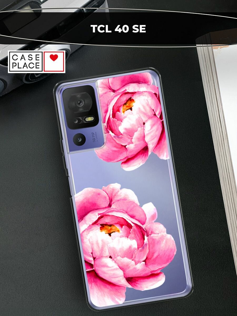 Чехол на TCL 40 SE / ТСЛ 40 SE с принтом "Open peonies", прозрачный
