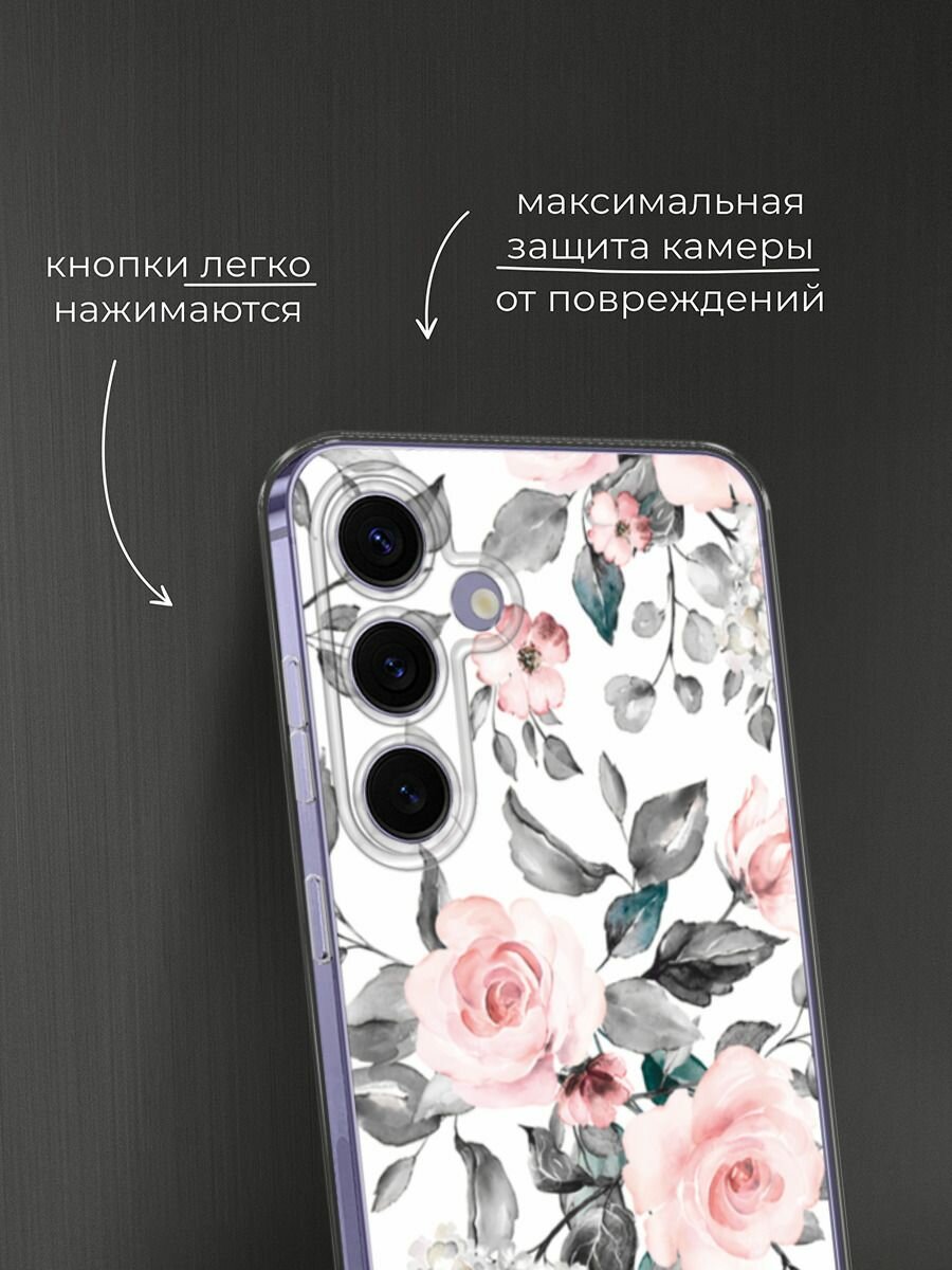 Чехол на Samsung Galaxy S24 Plus / Самсунг S24 Plus с принтом "Розы на белом" — фото 1